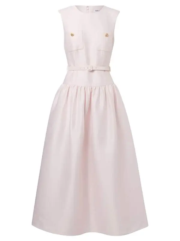 SELF-PORTRAIT Belted Taffeta Midi Dress - Pink