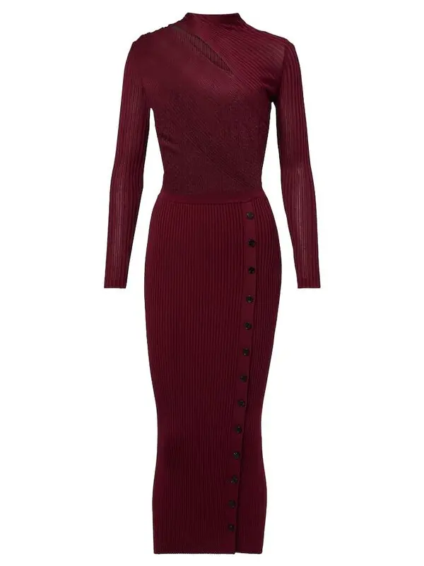 SELF-PORTRAIT Cutout Ribbed-knit Midi Dress - Burgundy