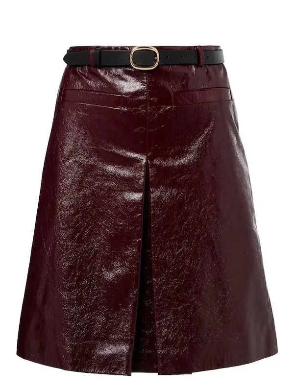 SELF-PORTRAIT Belted Patent Leather Miniskirt - Burgundy