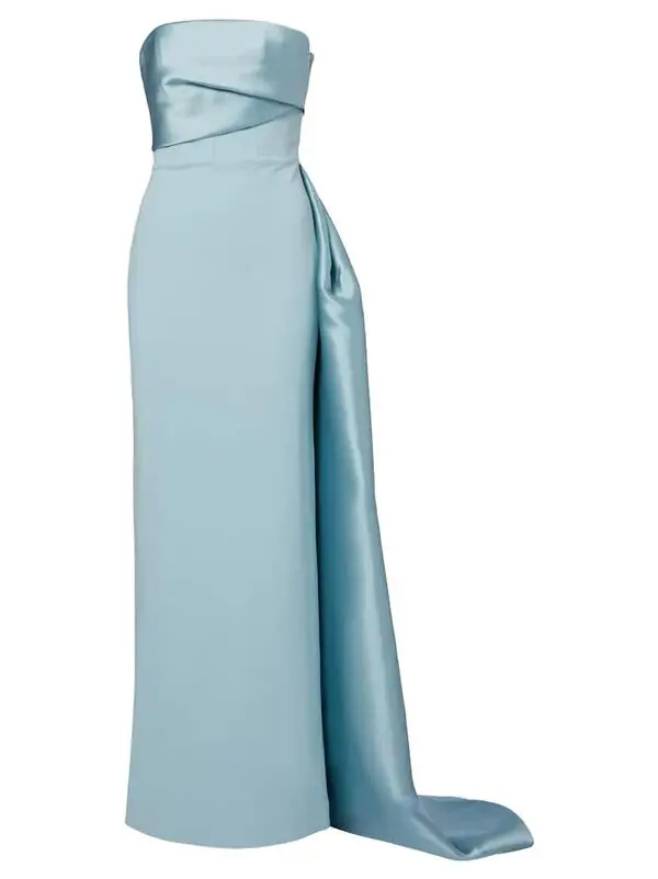 Solace London Kinsley Draped Strapless Gown - Blue