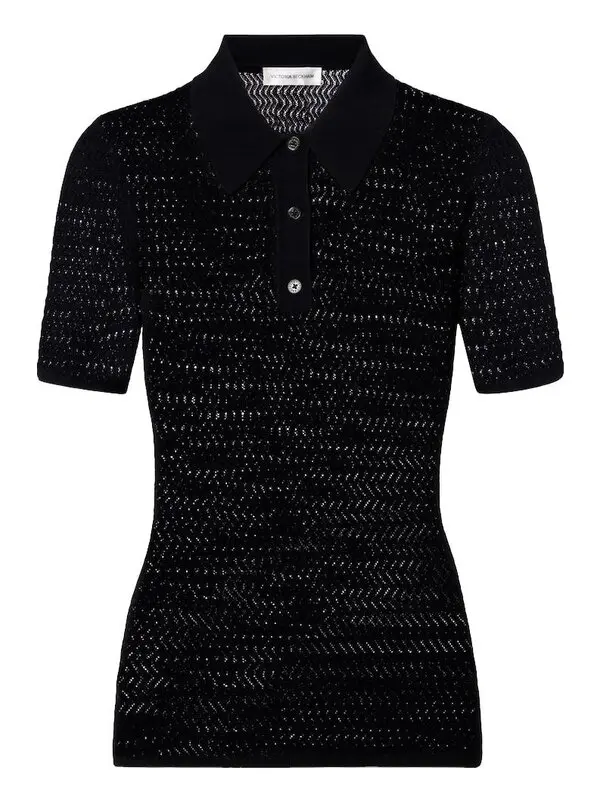 Victoria Beckham Pointelle Polo Shirt - Black