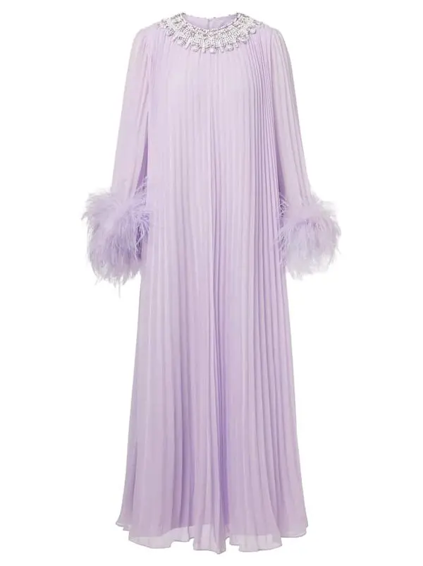 SELF-PORTRAIT Feather-trimmed Maxi Dress - Purple
