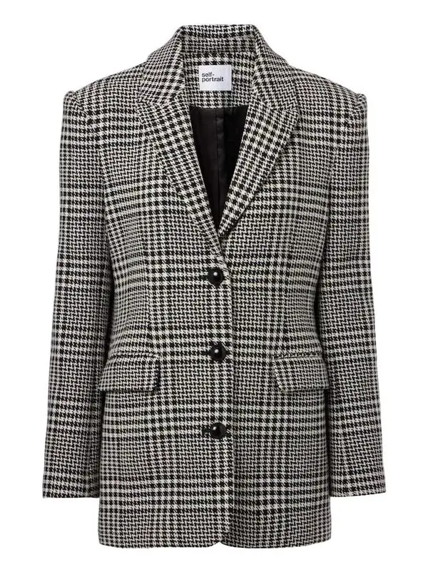 SELF-PORTRAIT Houndstooth Oversized Blazer - Black