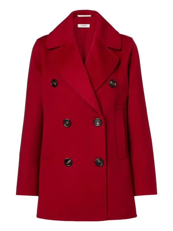 Max Mara Caban Virgin Wool Pea Coat - Red