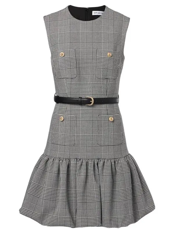 SELF-PORTRAIT Prince Of Wales Check Mini Dress - Grey