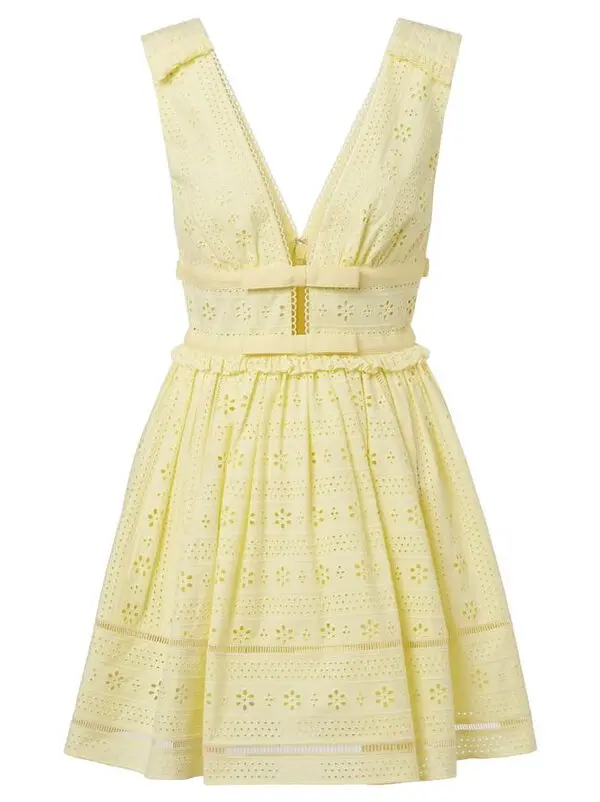 SELF-PORTRAIT Broderie Anglaise Cotton Minidress - Yellow