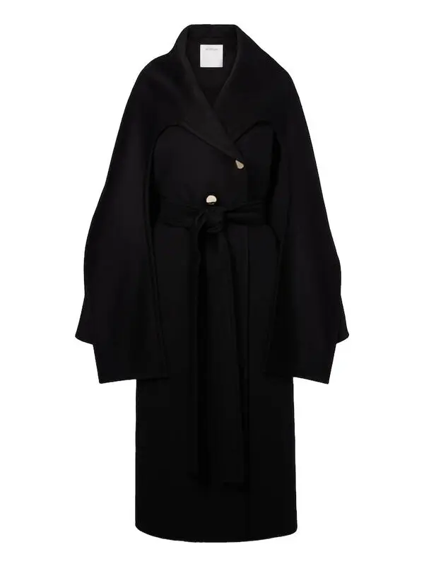 Sportmax Baldo Scarf-detail Virgin Wool Coat - Black