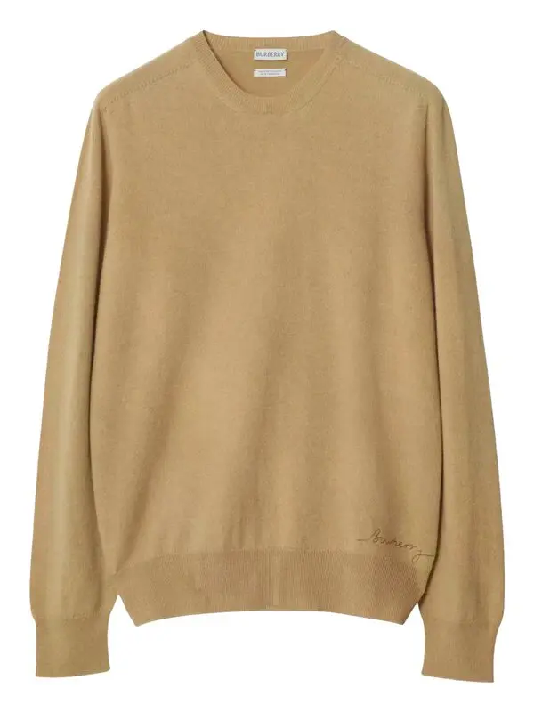 Burberry Logo-embroidered Cashmere Jumper - Neutrals