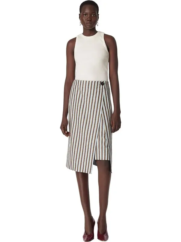 Bottega Veneta Cotton And Linen Stripe Skirt - Cloud/fondant/lava