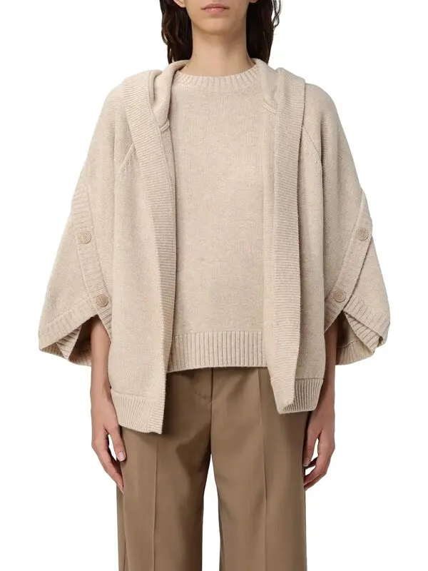 Max Mara Ribbed Hooded Poncho - Sand