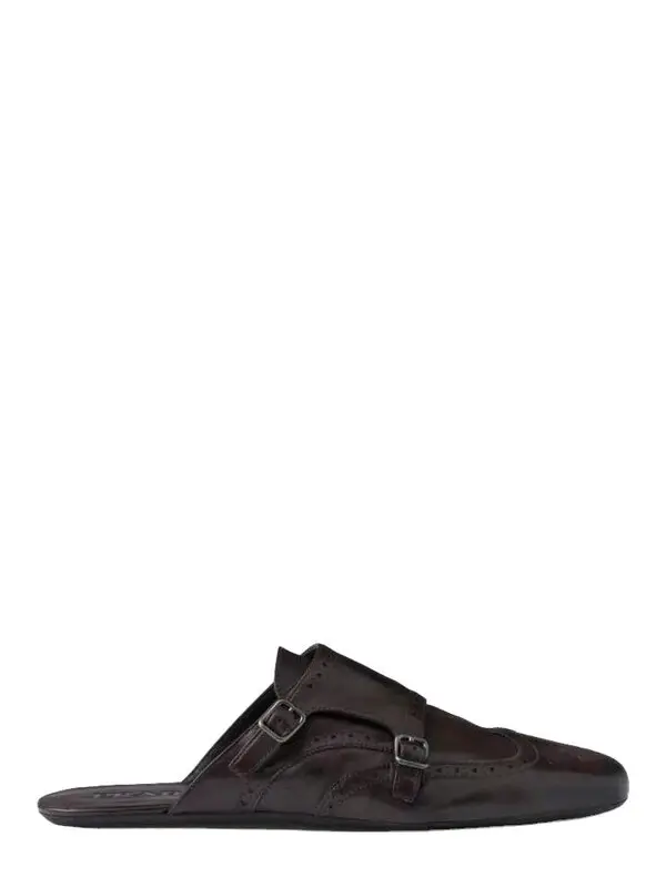 Prada Shuffle Brogue-embellished Leather Mules - Brown