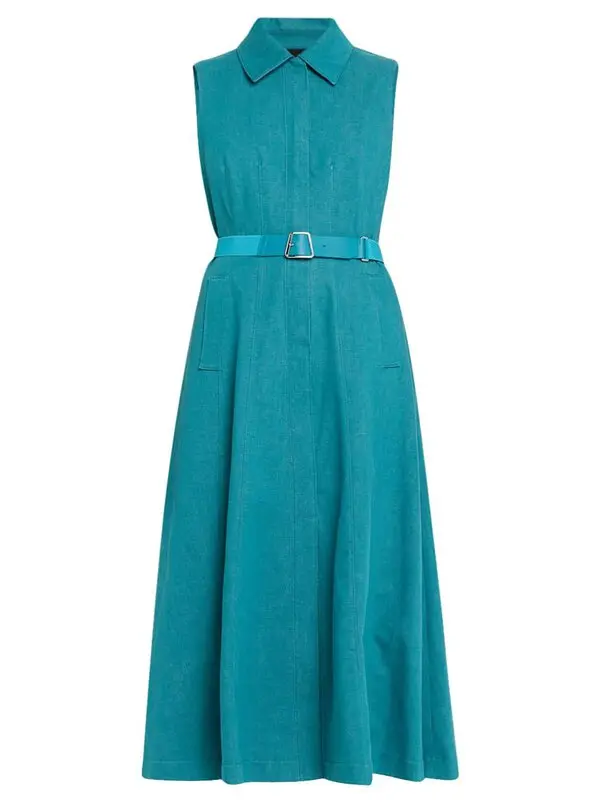 Akris Sleeveless Belted Denim Midi Shirtdress - Laguna Blue