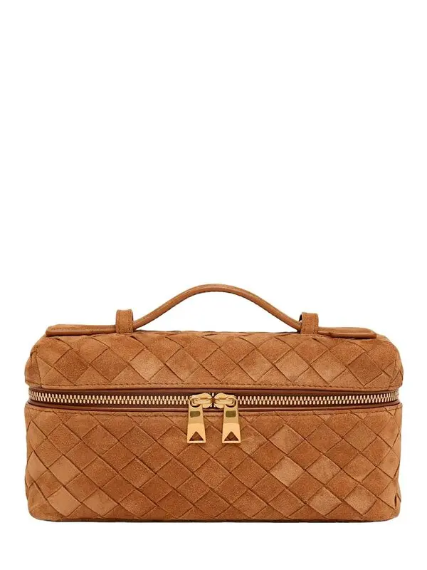 Bottega Veneta Intrecciato Suede Crossbody Bag - Amber
