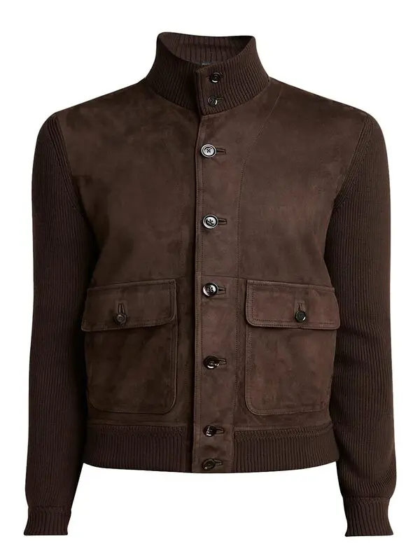 TOM FORD Suede And Ribbed Merino Wool Jacket - Deep Brown