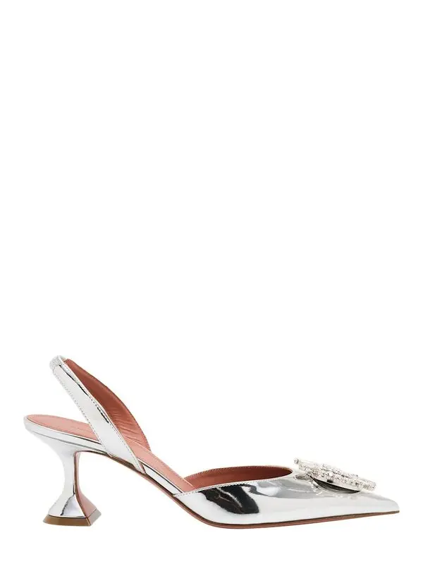 Amina Muaddi Begum Mirror Leather Slingback Pumps - Mirror Silver