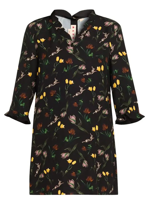 Marni Floral Ruffle Mini Dress - Black