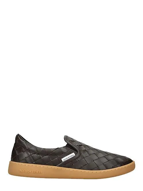 Bottega Veneta Intrecciato-weave Leather Low-top Trainers - Dark Brown