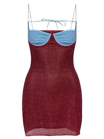 Oseree Lumière Color-block Mini Dress - Crystal - Burgundy