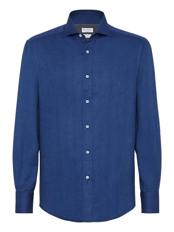 Brunello Cucinelli Flannel Chevron Shirt - Avio Blue