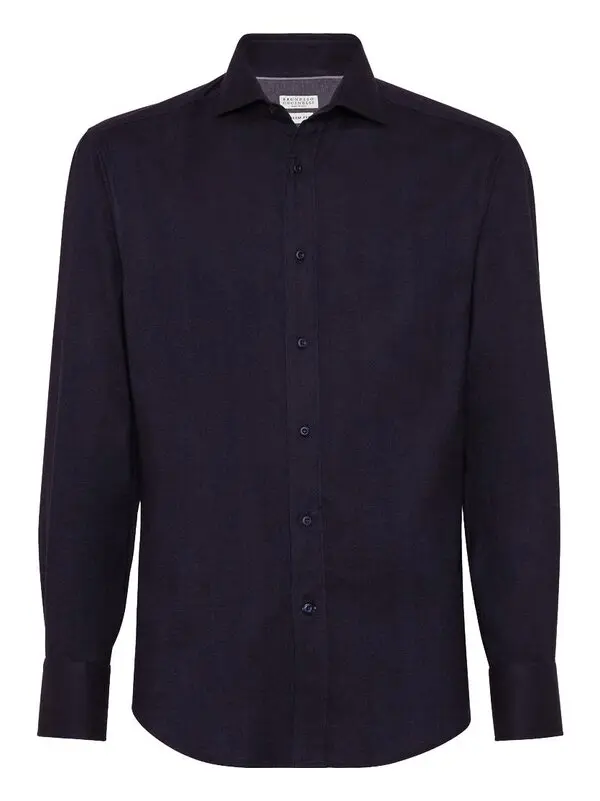 Brunello Cucinelli Flannel Chevron Shirt - Navy Blue