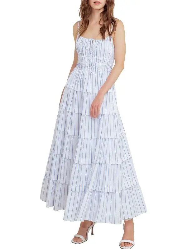FREEMARKET Cutout Tiered Sleeveless Maxi Dress - White/ Blue
