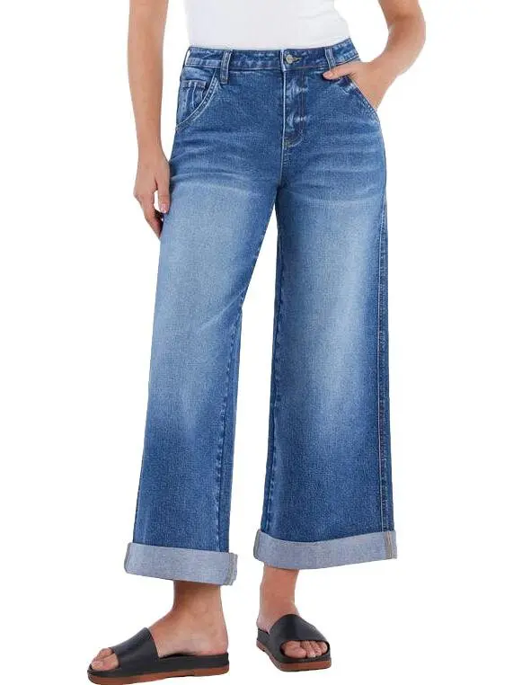 HINT OF BLU High-rise Wide Leg Jeans - Luna Blue