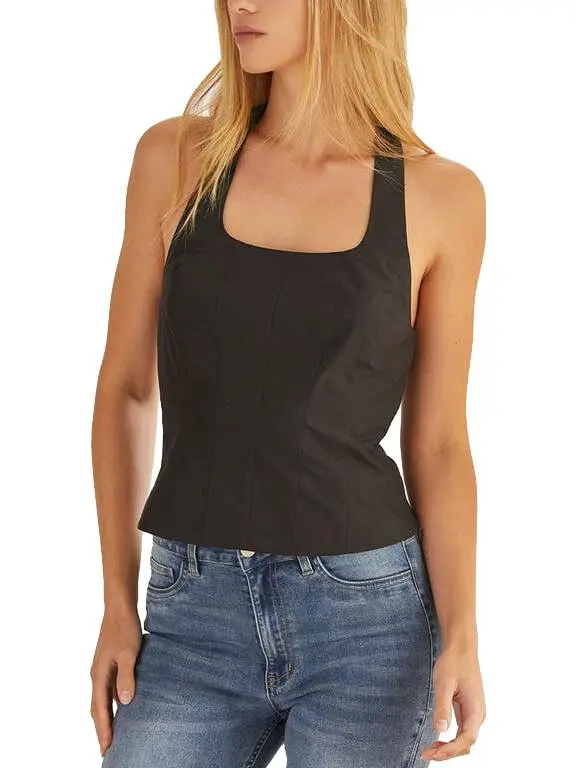 CRESCENT Halter Neck Top With Seam Detail - Black