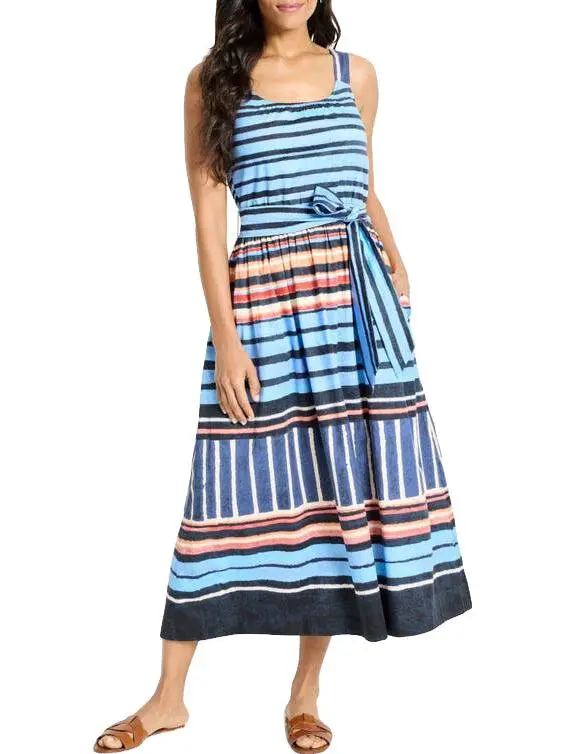 NIC+ZOE Sophie Painted Peninsula Stripe Midi Dress - Blue Multi