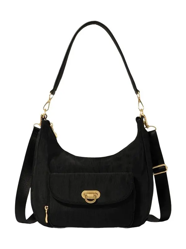BAGGALLINI Coastal Flip Lock Half Moon Bag - Black With Gold Hardware