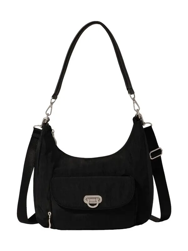 BAGGALLINI Coastal Flip Lock Half Moon Bag - Black