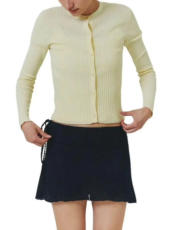FIND ME NOW Variegated Rib Cotton Blend Fitted Cardigan - Open Yellow