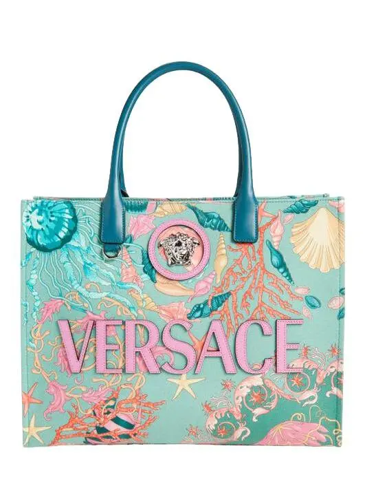 Versace La Medusa Underwater Barocco Canvas Tote - Sea Green Guava Multi