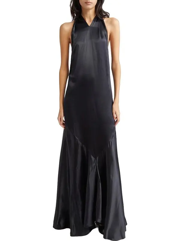 Marni Gathered Satin Halter Gown - Black
