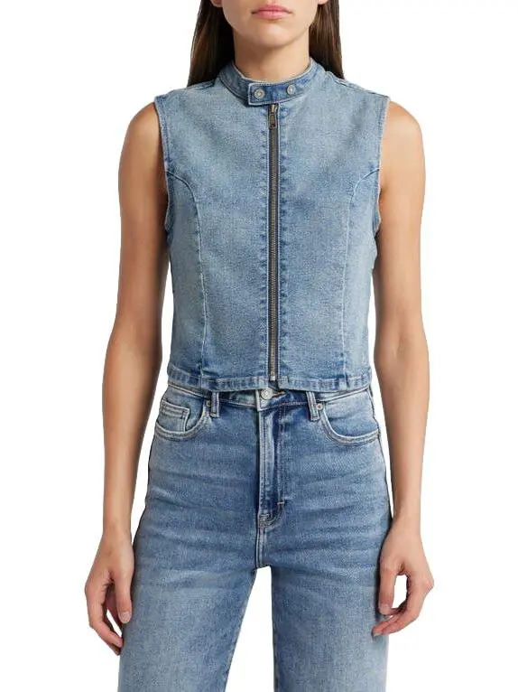 HIDDEN JEANS Denim Biker Vest - Medium Wash