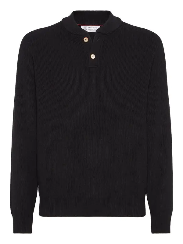Brunello Cucinelli English Rib Knit Cashmere Sweater - Black