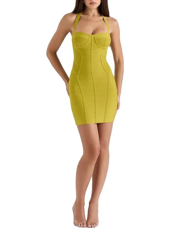 House Of Cb Sculpt Halter Neck Bandage Minidress - Matcha