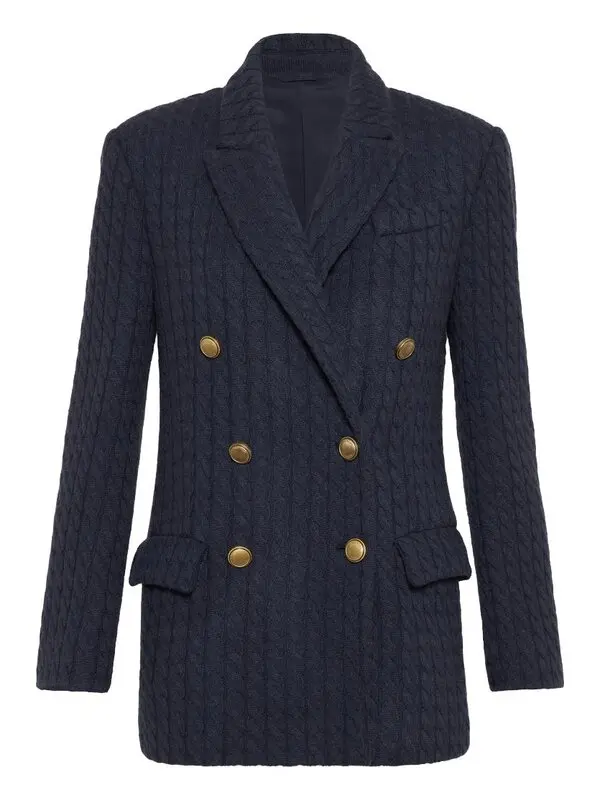 Brunello Cucinelli Cashmere Cable Knit Blazer - Blue