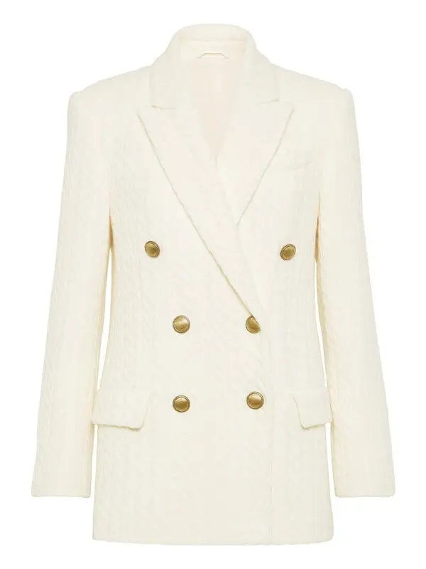 Brunello Cucinelli Cashmere Cable Knit Blazer - White