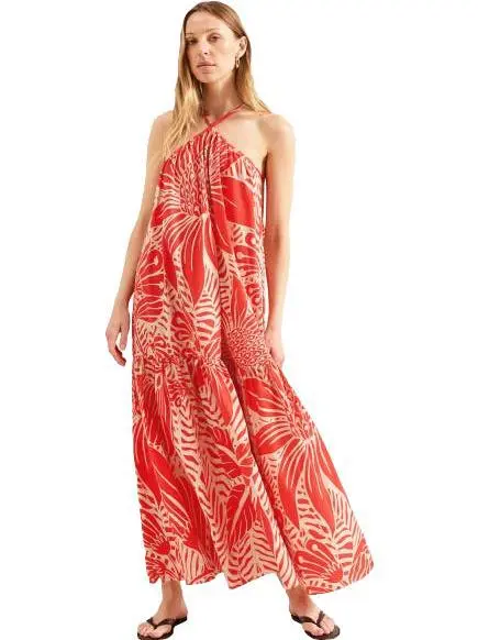 RO&ZO Floral Halterneck Maxi Dress - Red