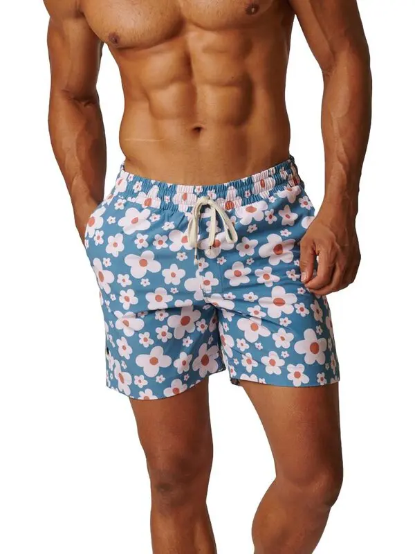 LEISURE LAB Floral Print Swim Trunks - Tidepool