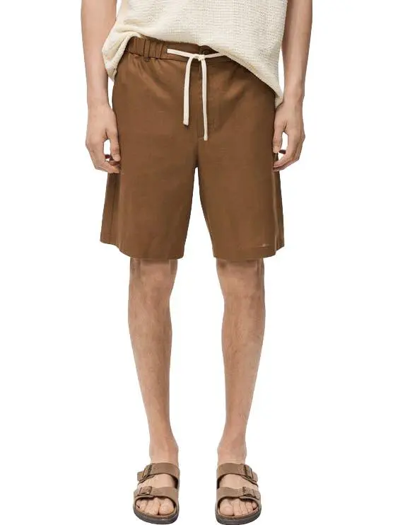 Mango Cotton & Linen Bermuda Shorts - Tobacco Brown