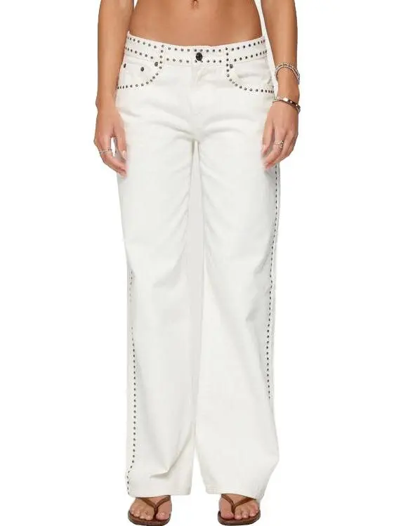 EDIKTED Quincy Studded Baggy Jeans - White