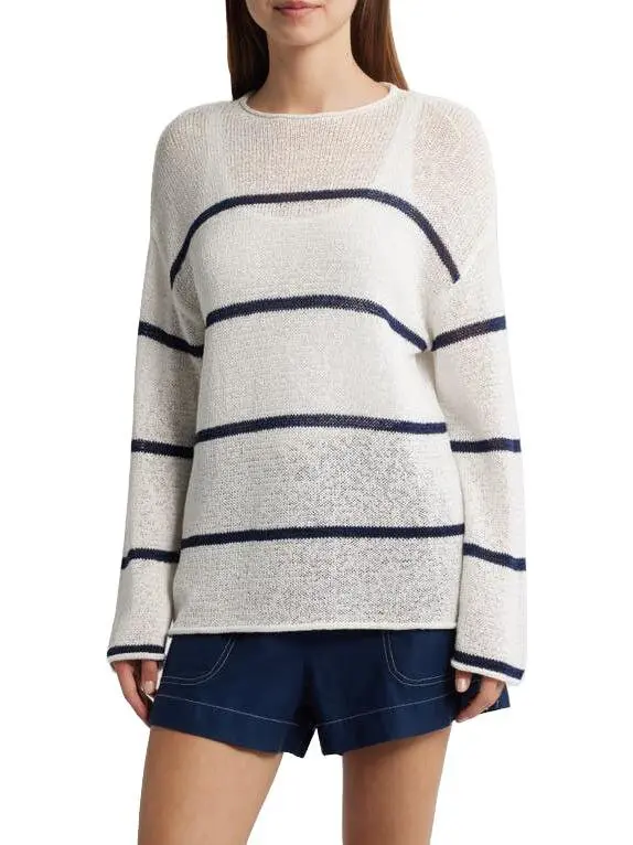 Rails Evangeline Stripe Cotton & Linen Blend Sweater - White/ Navy Stripe
