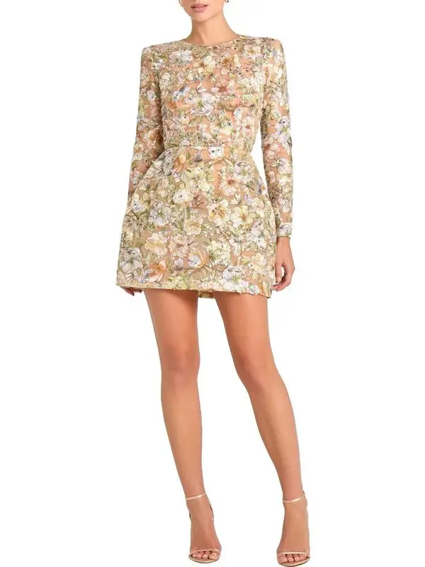 NADINE MERABI Beaded Floral Embroidery Mini Dress - Green