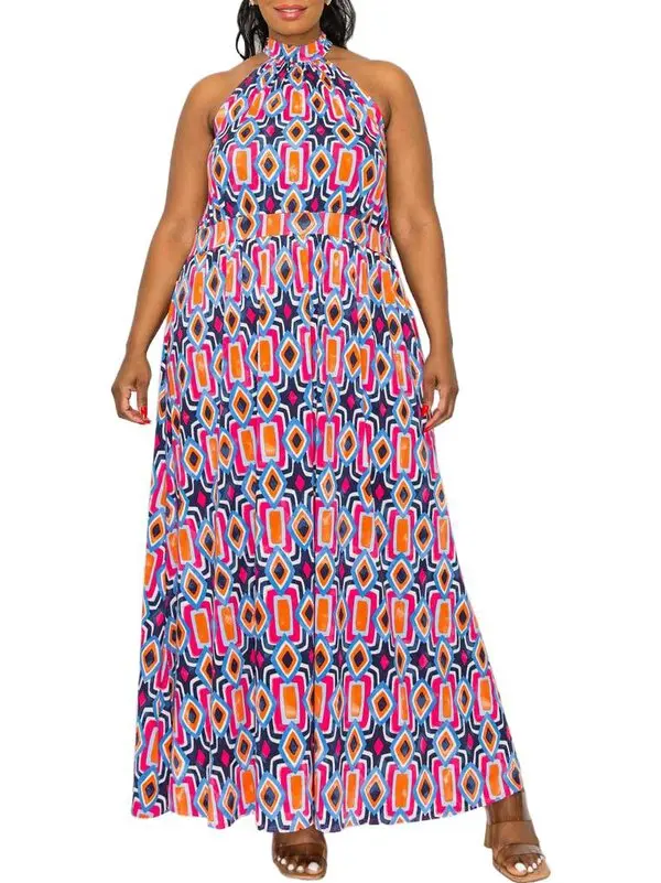 L I V D Halter Stretch Maxi Dress - Navy
