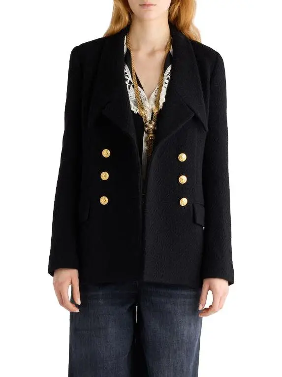 Chloé Wool Blend Bouclé Pea Coat - Black