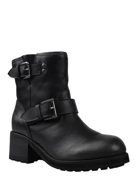 CANDIE'S Rissa Lug Sole Moto Bootie - Black Leather