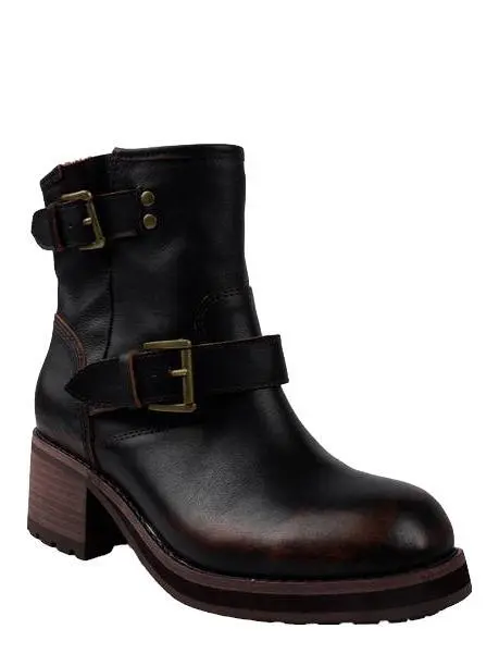 CANDIE'S Rissa Lug Sole Moto Bootie - Brown Leather