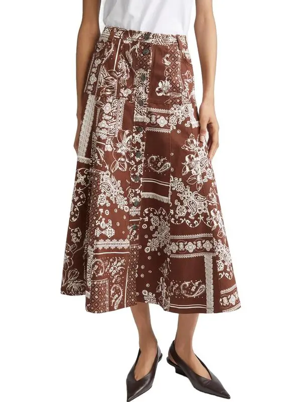 Cinq À Sept Printed A-line Midi Skirt - Dark Sepia
