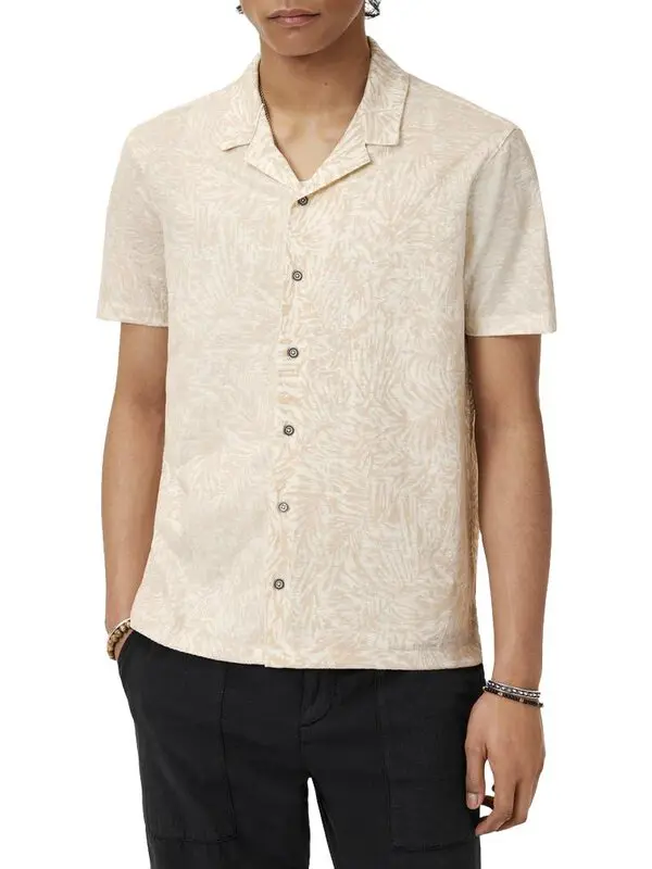 John Varvatos Matera Frond Jacquard Short Sleeve Organic Linen Button-up Shirt - Marble